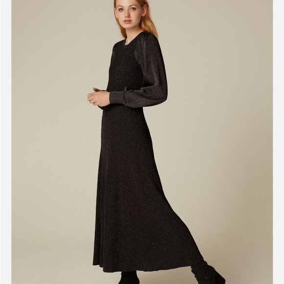 ME+EM | Dresses | Meem 2 Xs Metallic Lux Rib Balloon Sleeve Dress Black ...